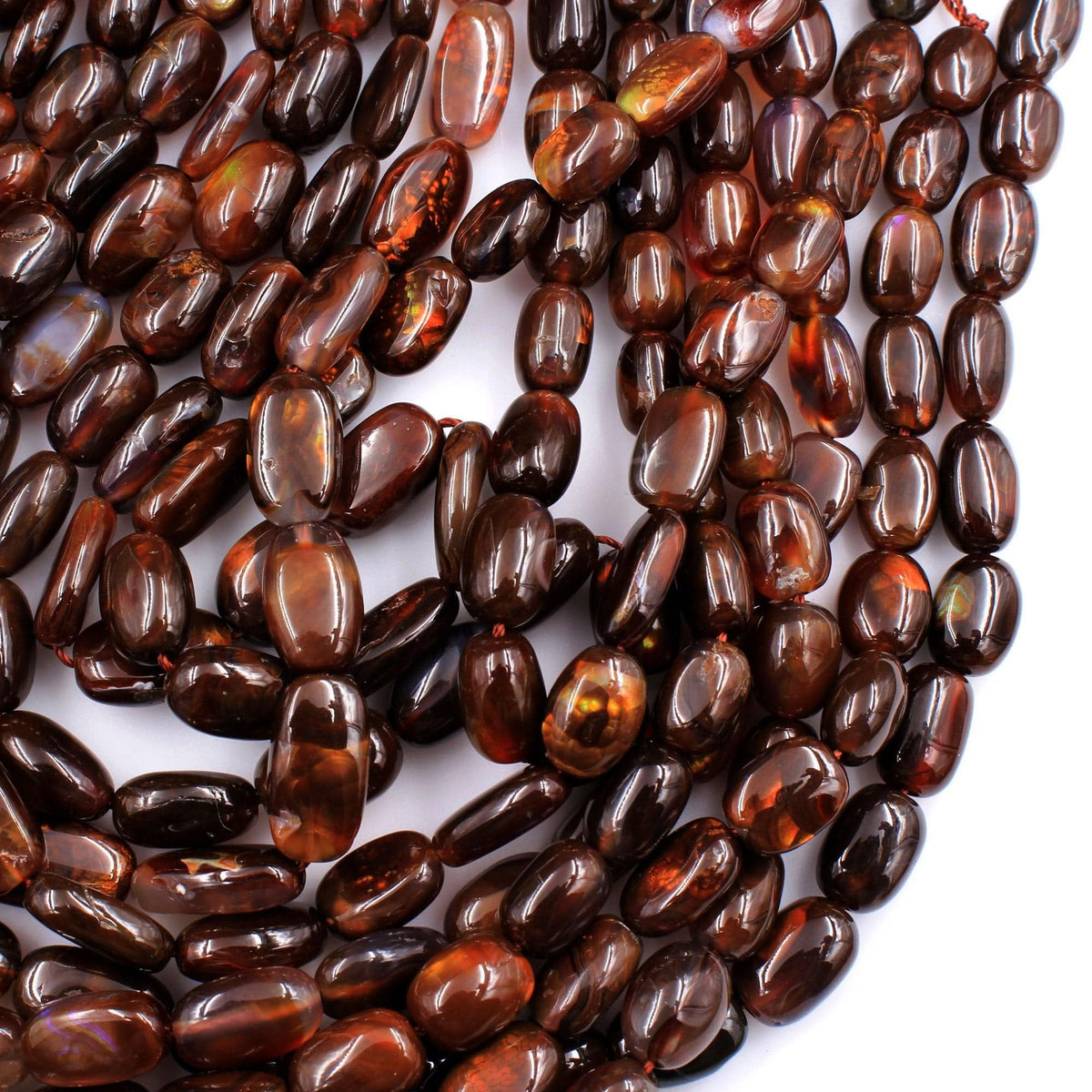 Rare Mexican Fire Agate Beads Rounded Oval Cylinder Tube Shaped Nugget ...