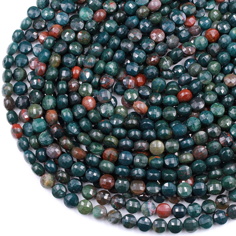 Real Genuine Bloodstone 8mm Faceted Coin Beads Superior Quality 100% N ...
