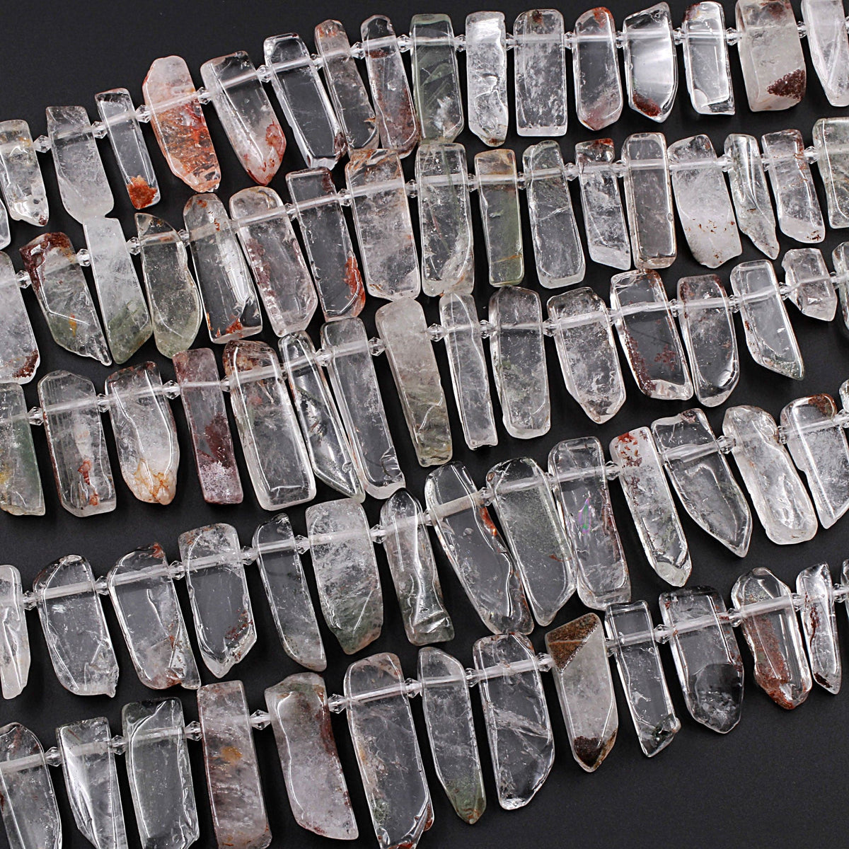Natural Phantom Quartz Beads Large Freeform Rectangle Spike Pendant Re ...