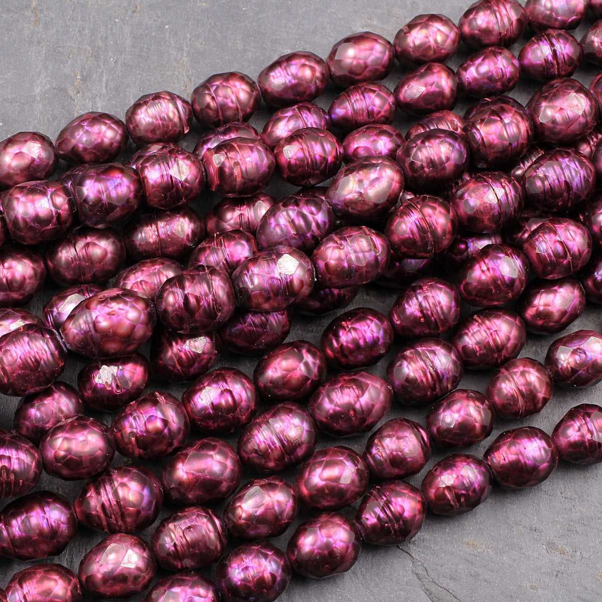 Large Faceted Genuine Freshwater Pearl Purple Wine Red Pearl Oval Shim ...