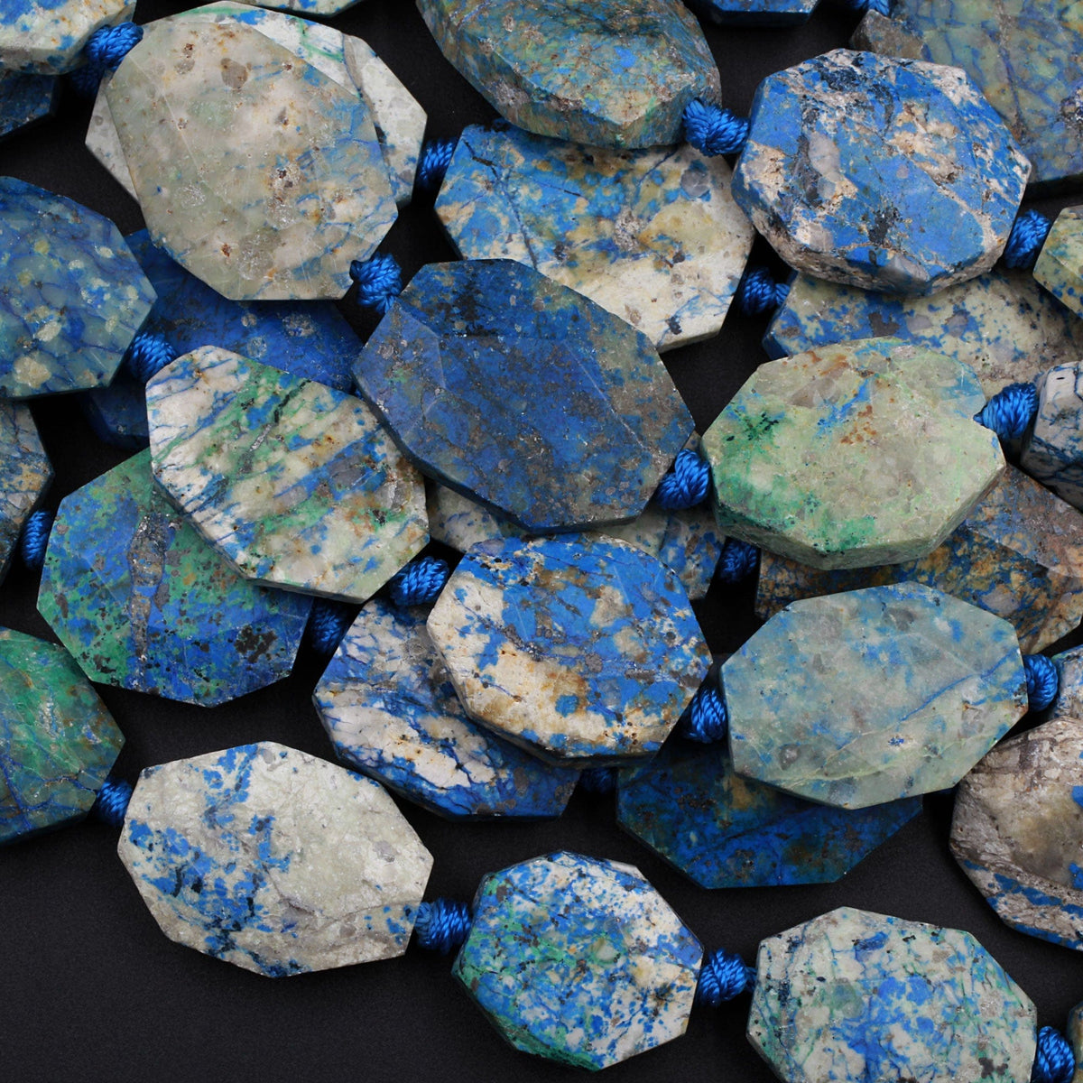 Azurite Beads Octagon Shape Faceted Rectangle Slice Rare Energy Stone ...