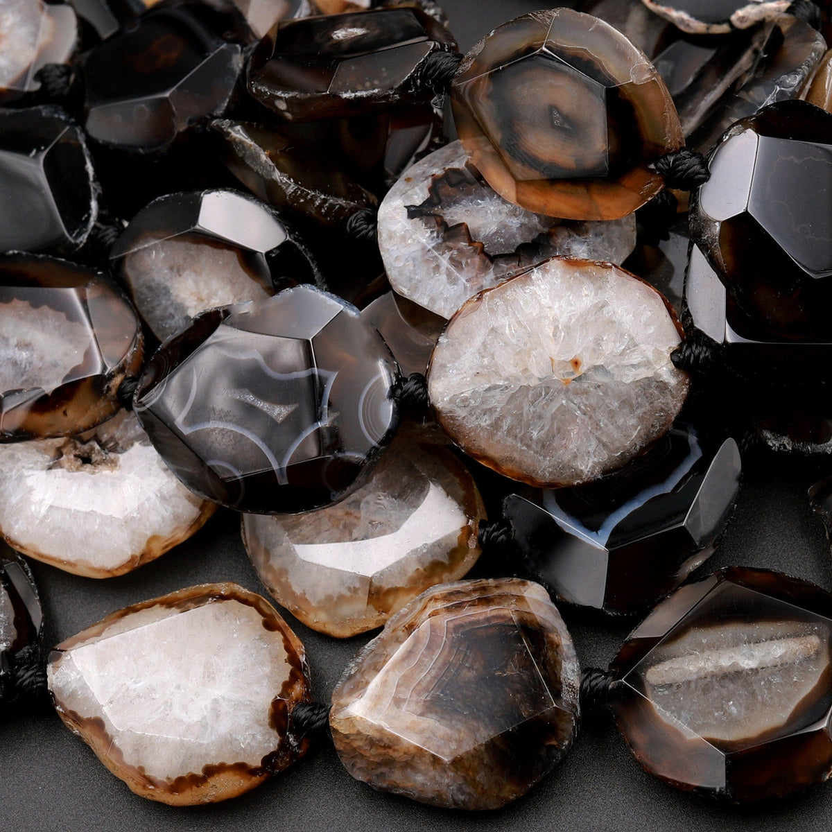 Natural Black Brown Druzy Agate Geode Slice Beads Quartz Crystal Drusy ...