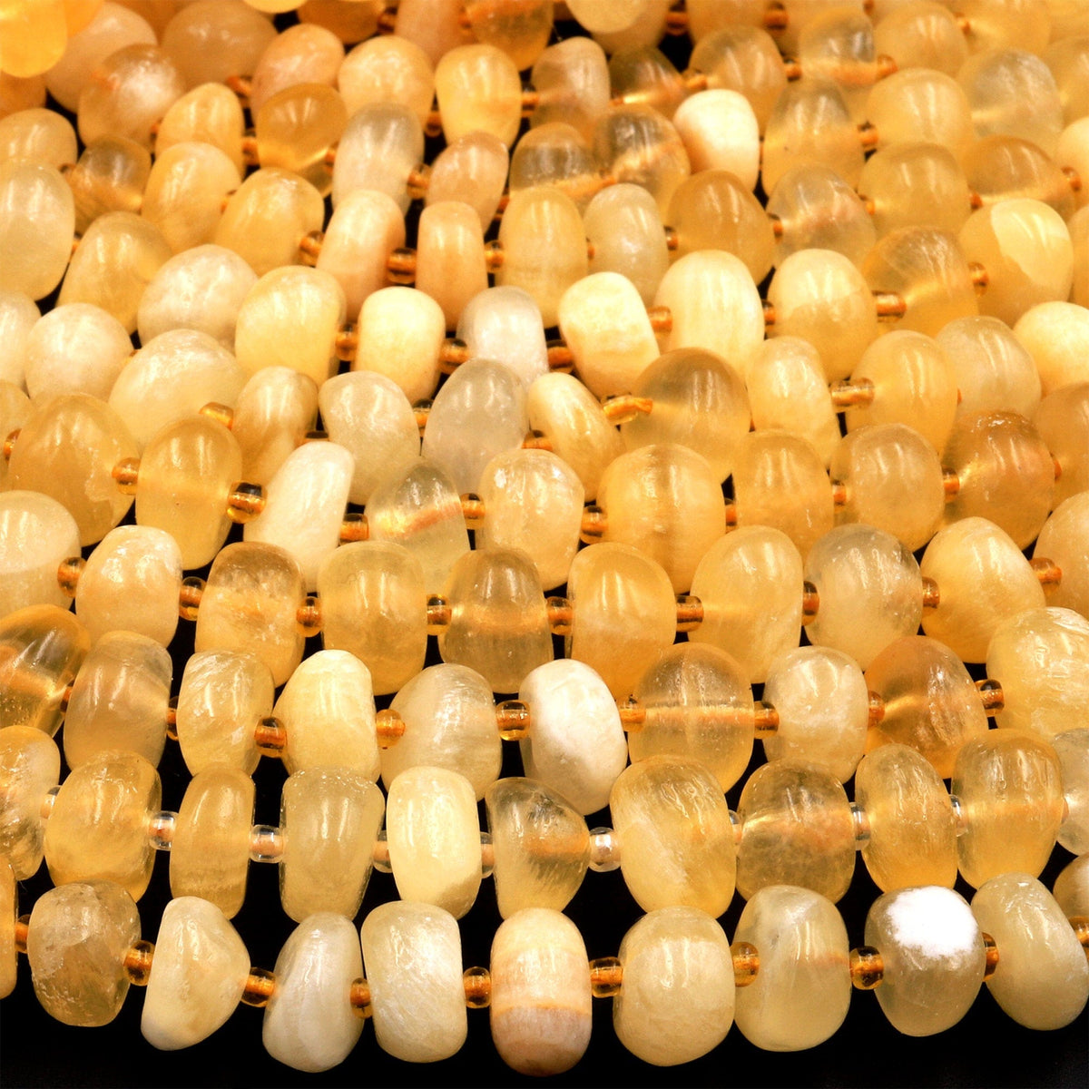 Natural Honey Yellow Calcite Beads Freeform Center Drilled Rondelle ...