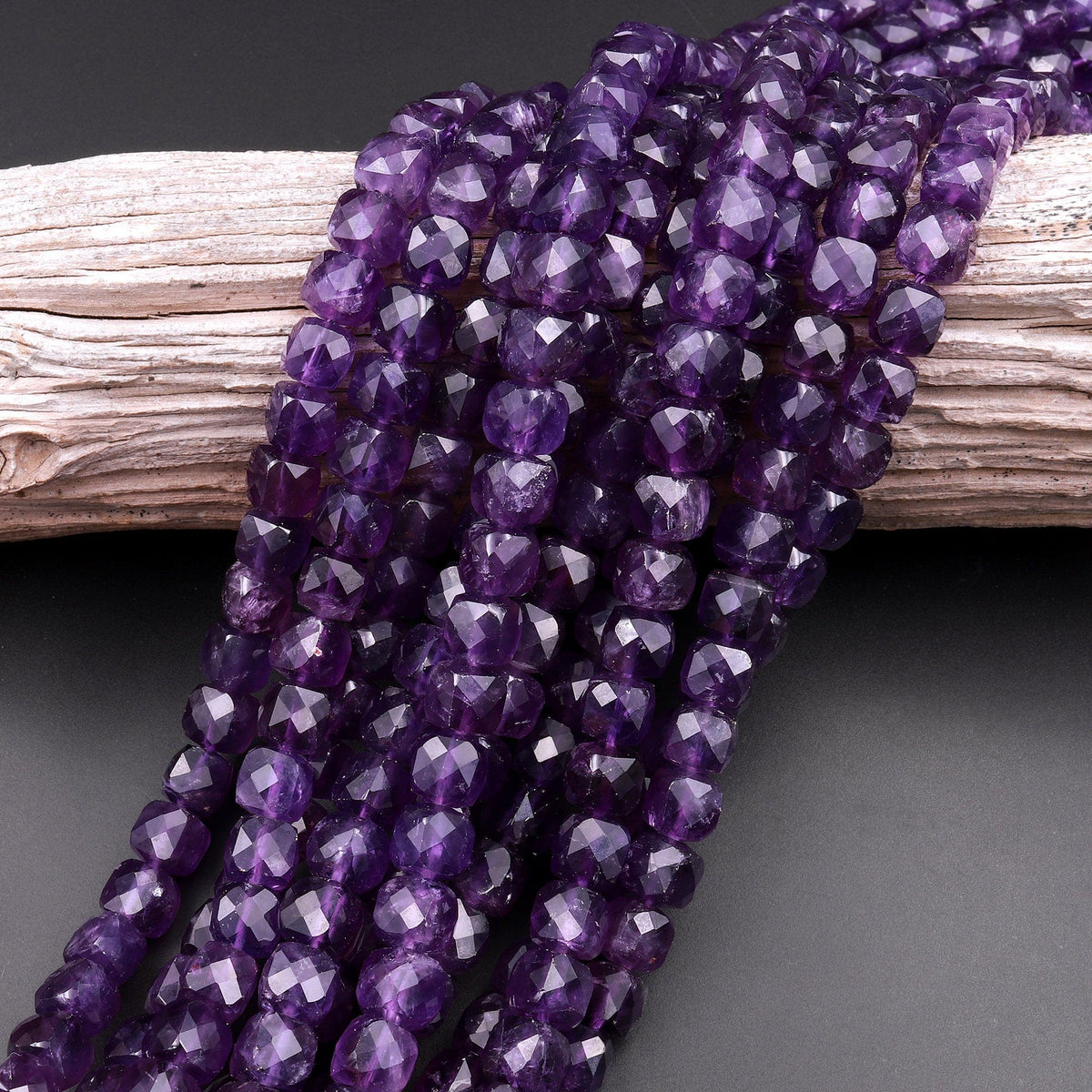 Natural Amethyst Faceted 6mm 8mm Cube Beads | Gemstone Wholesale ...