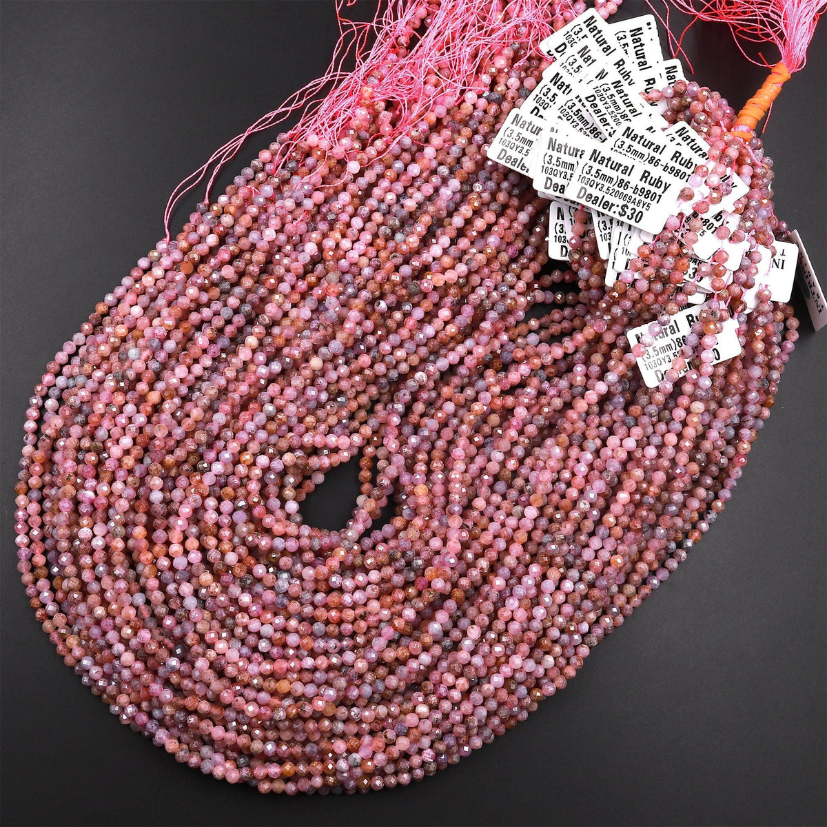 Genuine Natural PInk Ruby Gemstone Faceted 3mm 4mm Round Beads 15.5" S ...