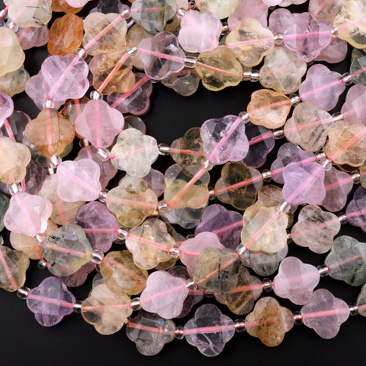 4 Four Leaf Clover Beads Rose Quartz Citrine Prehnite Amethyst Hand Ca ...