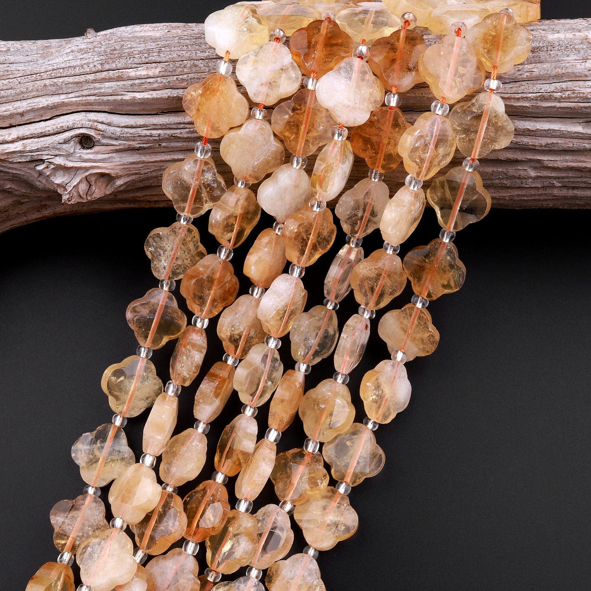 4 Four Leaf Clover Beads Natural Golden Citrine Hand Carved Flower Gem ...