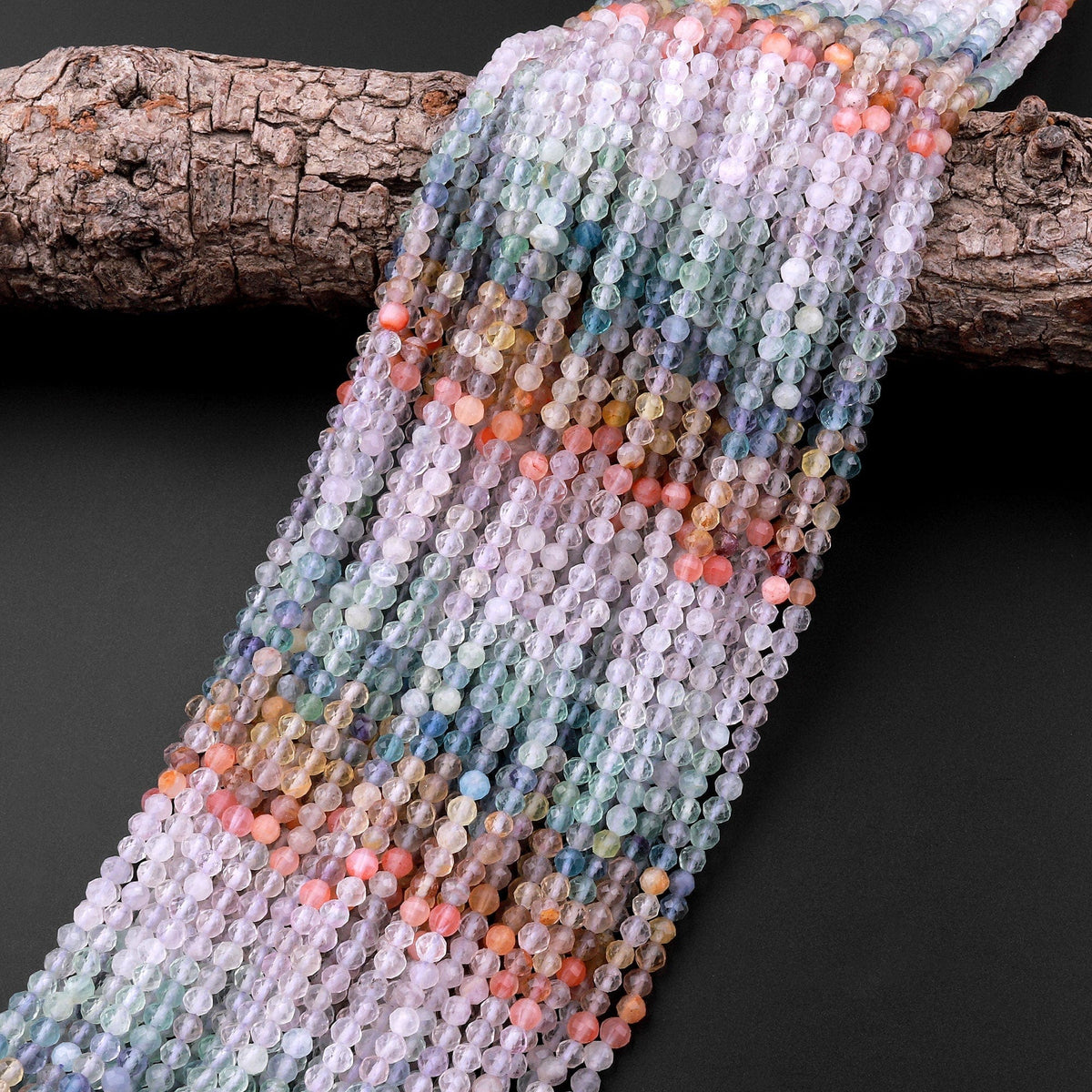 Micro Faceted Multicolor Mixed Gemstone Round Beads 4mm Fluorite Red A ...