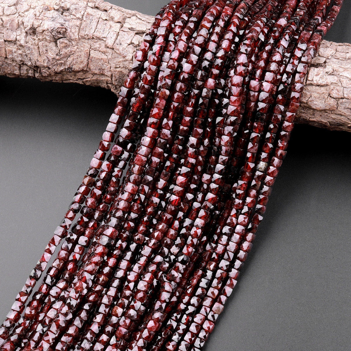 Natural Red Garnet 4mm Faceted Cube Square Dice Beads 15.5" Strand ...