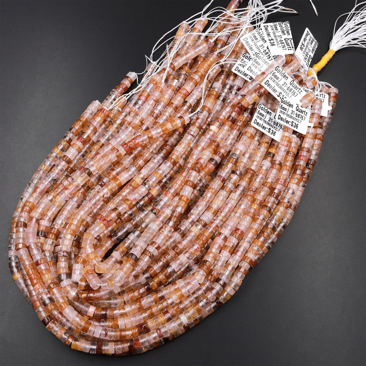 Natural Golden Phantom Quartz 6mm Heishi Rondelle Beads 15.5" Strand ...