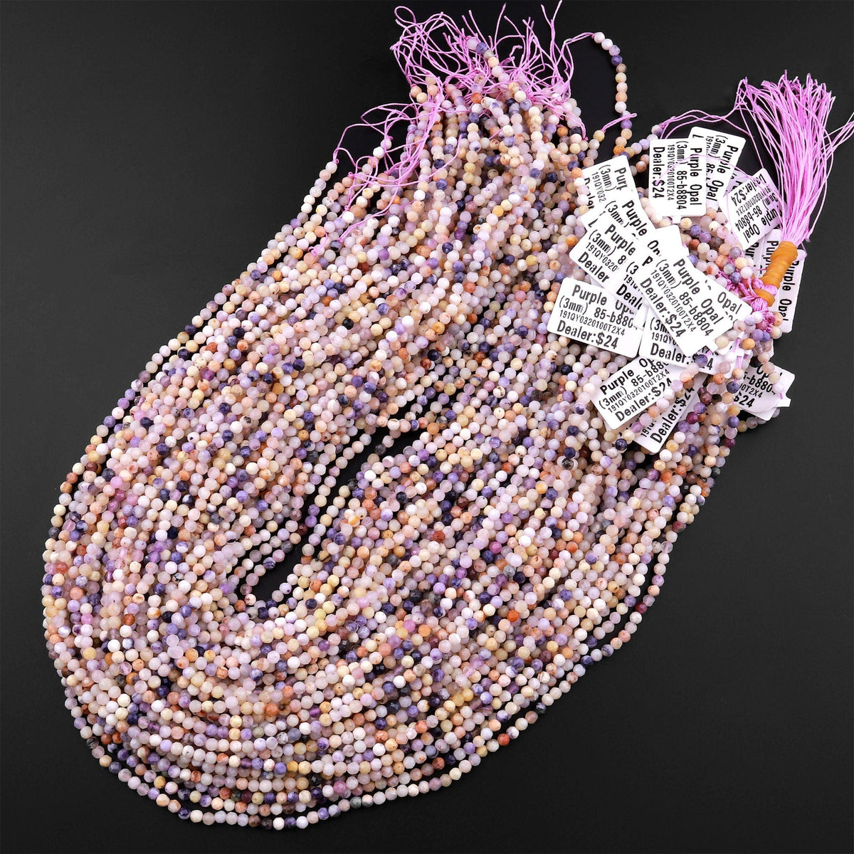 Natural Mexican Morado Purple Opal Faceted 3mm Round Beads 15.5" Stran ...