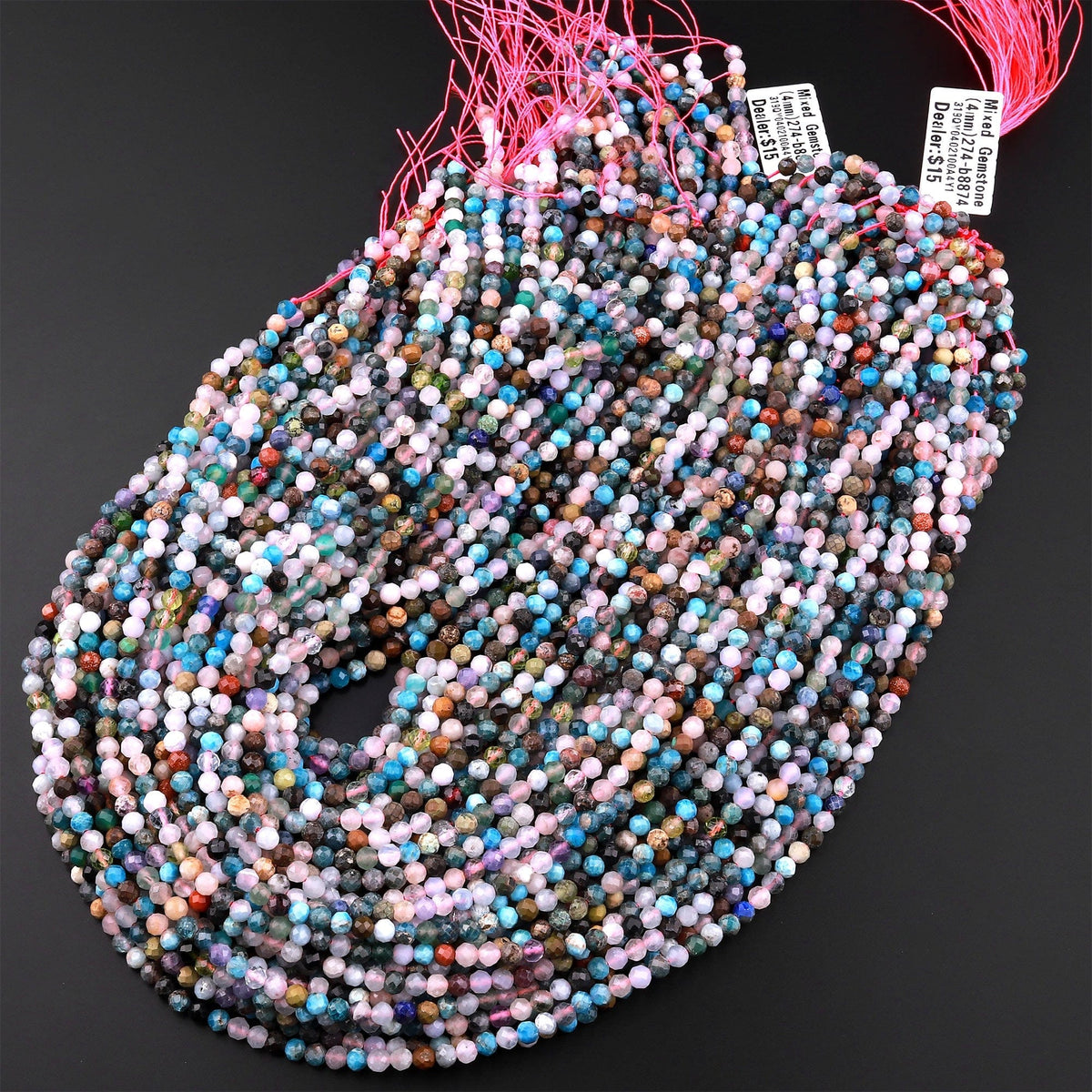 Micro Faceted Multicolor Gemstone Round Beads 4mm Rose Quartz Apatite ...