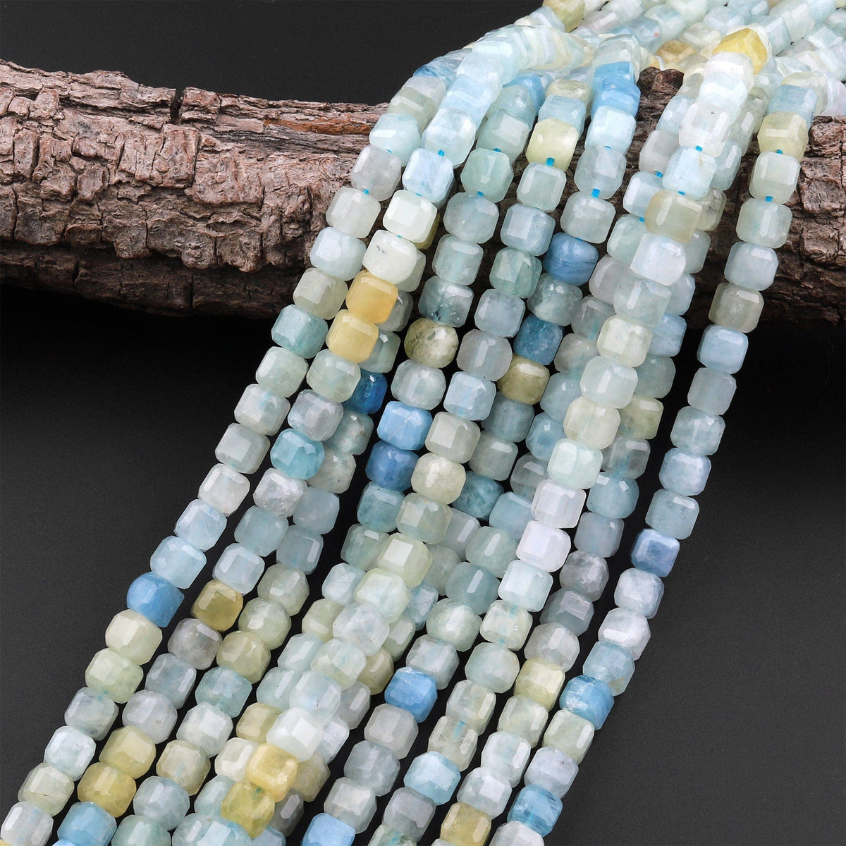 AAA Translucent Natural Blue Yellow Green Aquamarine Faceted 6mm Cube ...