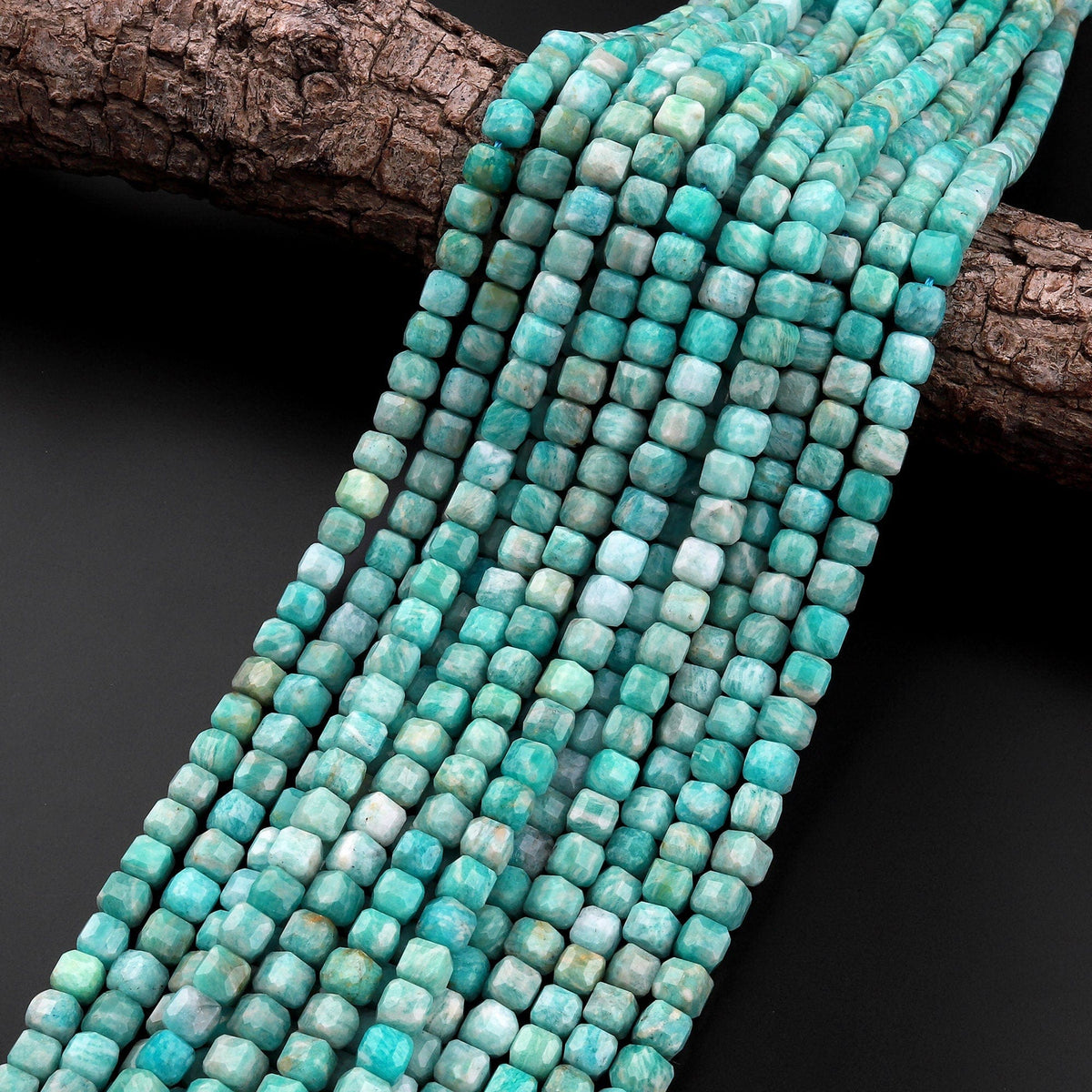 Natural Russian Amazonite Faceted 6mm Cube Dice Square Beads Micro Fac ...