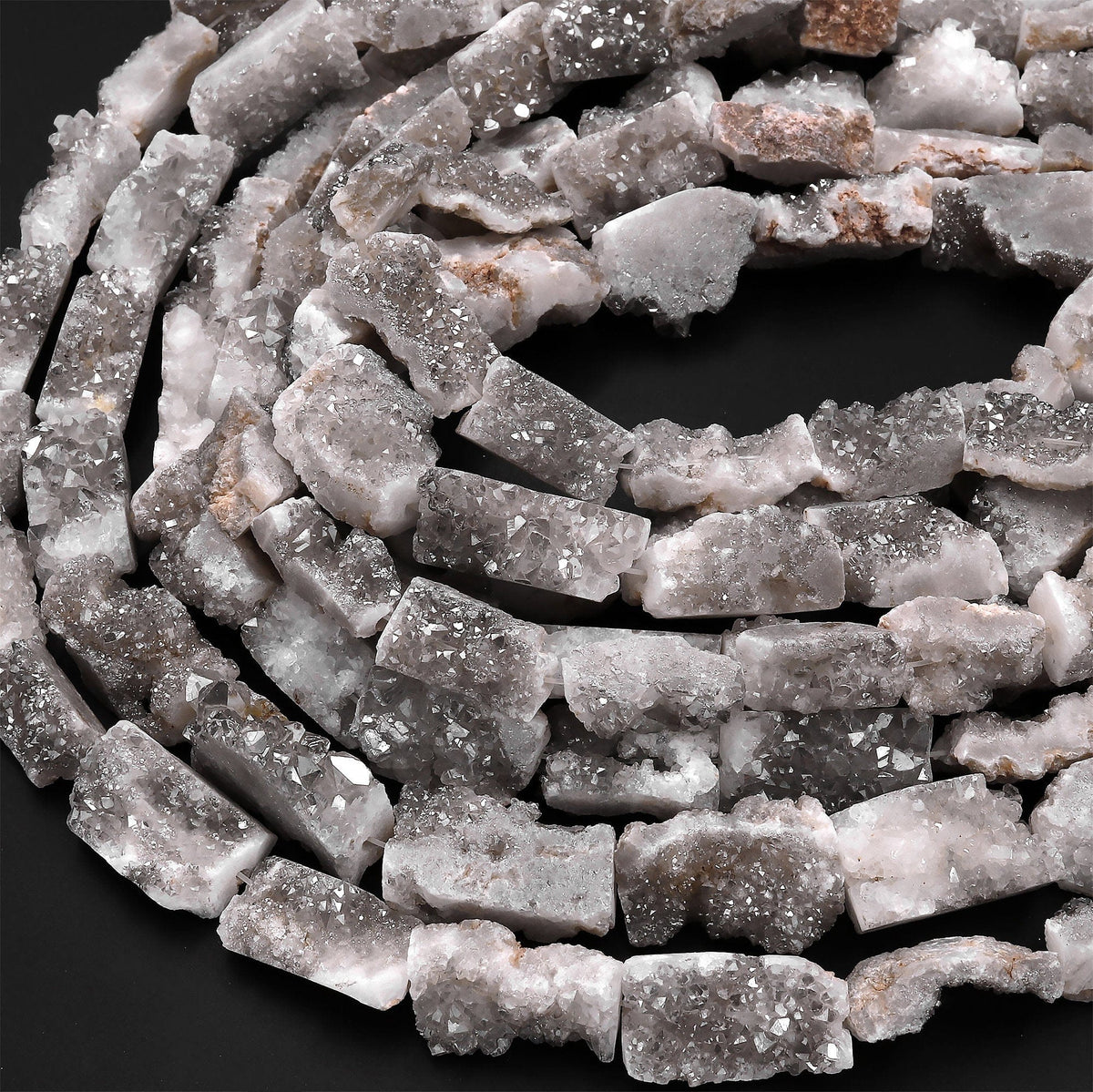 Mystic Silvery Gray Agate Druzy Beads | Gemstone Wholesale – Intrinsic ...