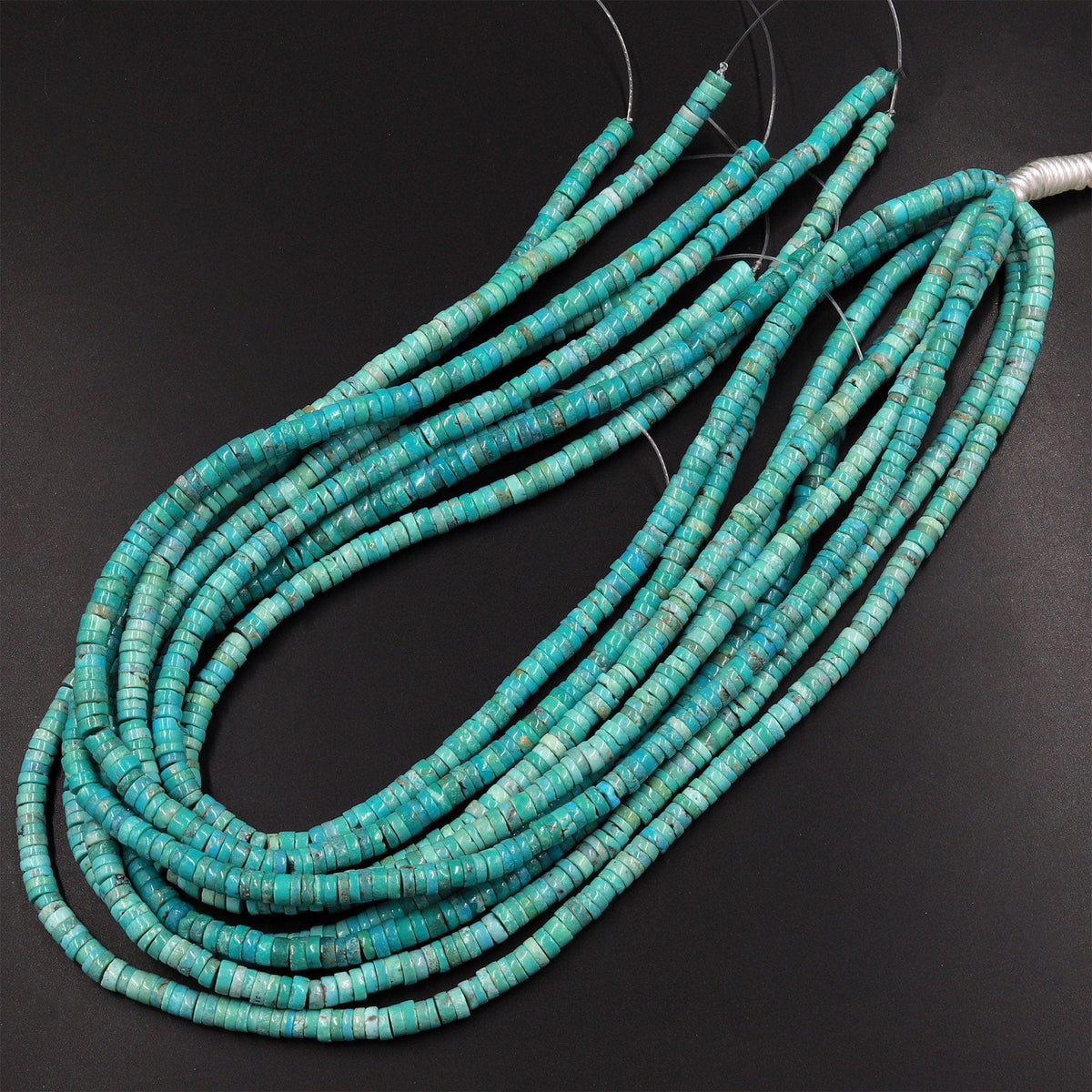 Genuine Real Natural Turquoise Heishi Beads 5mm Rondelle Bright Blue G ...