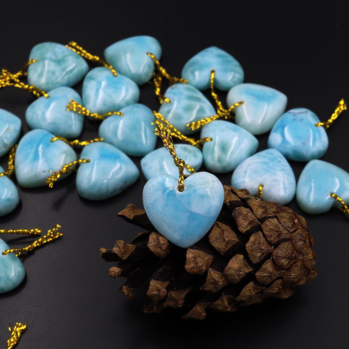 Natural Blue Larimar Heart Pendant Drilled Genuine Real Larimar Gemsto ...