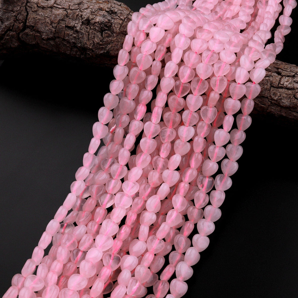 Natural Pink Rose Quartz Beads Gemstone Heart Veritically Drilled 15.5 ...