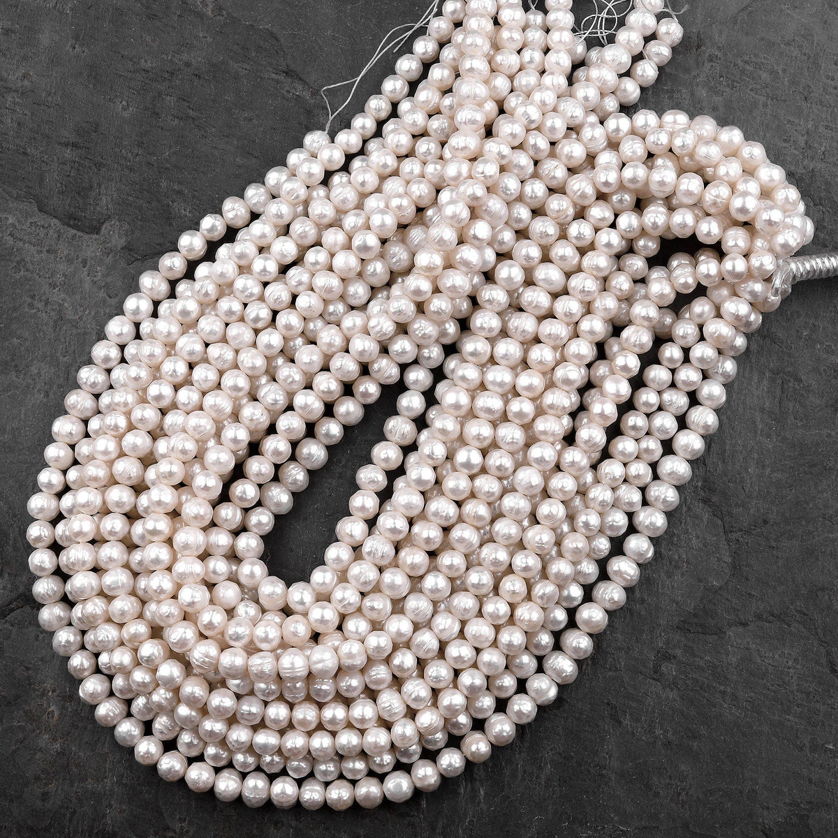 Faceted Genuine Freshwater White Pearl 6mm 8mm 10mm Off Round 15.5" St ...