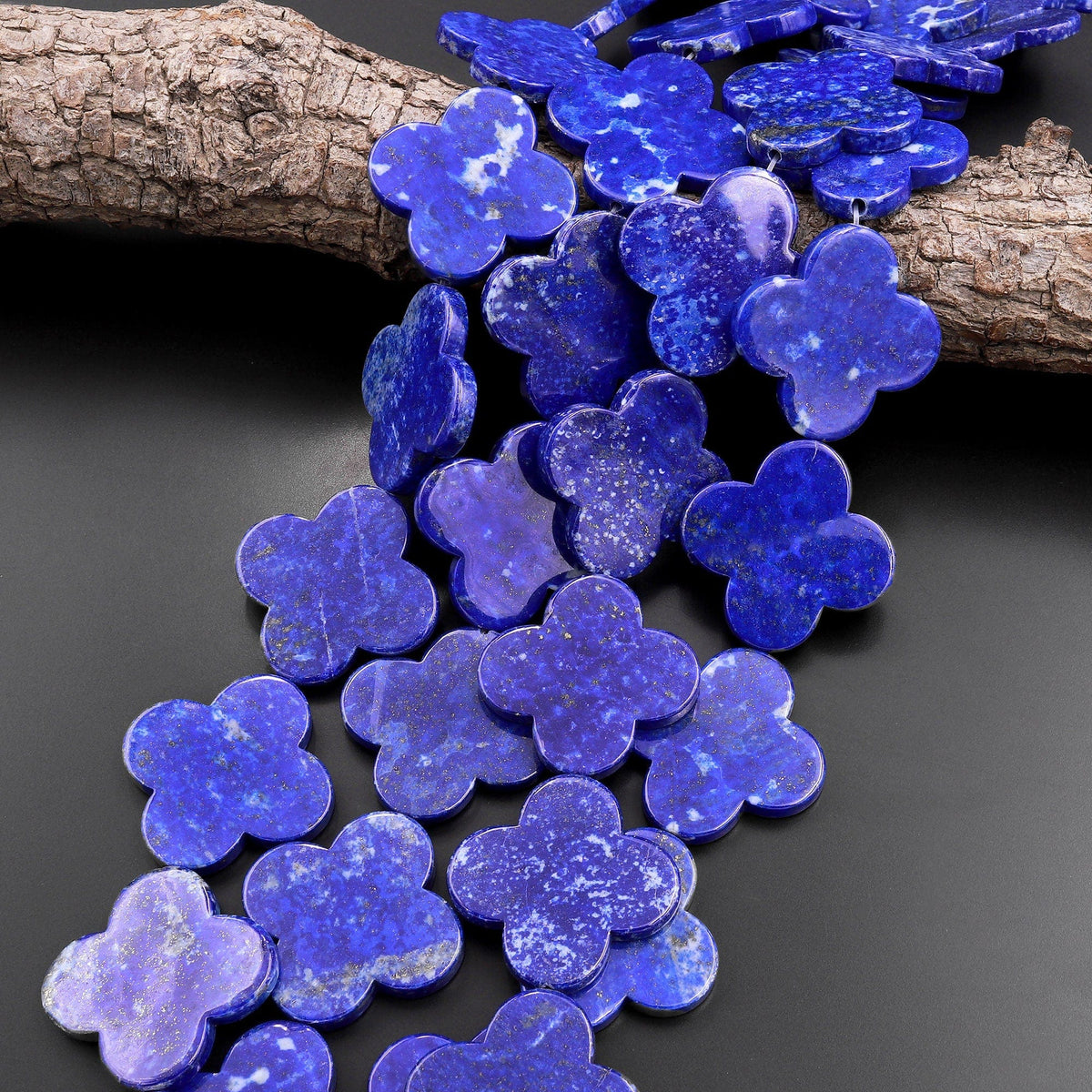 AAA Large 4 Four Leaf Clover Beads Natural Blue Lapis Hand Carved Flow ...