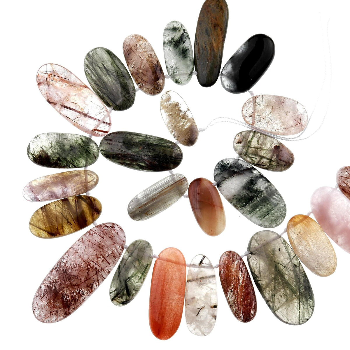 Natural Phantom Rutile Quartz Long Oval Focal Pendant Beads Top Side D ...
