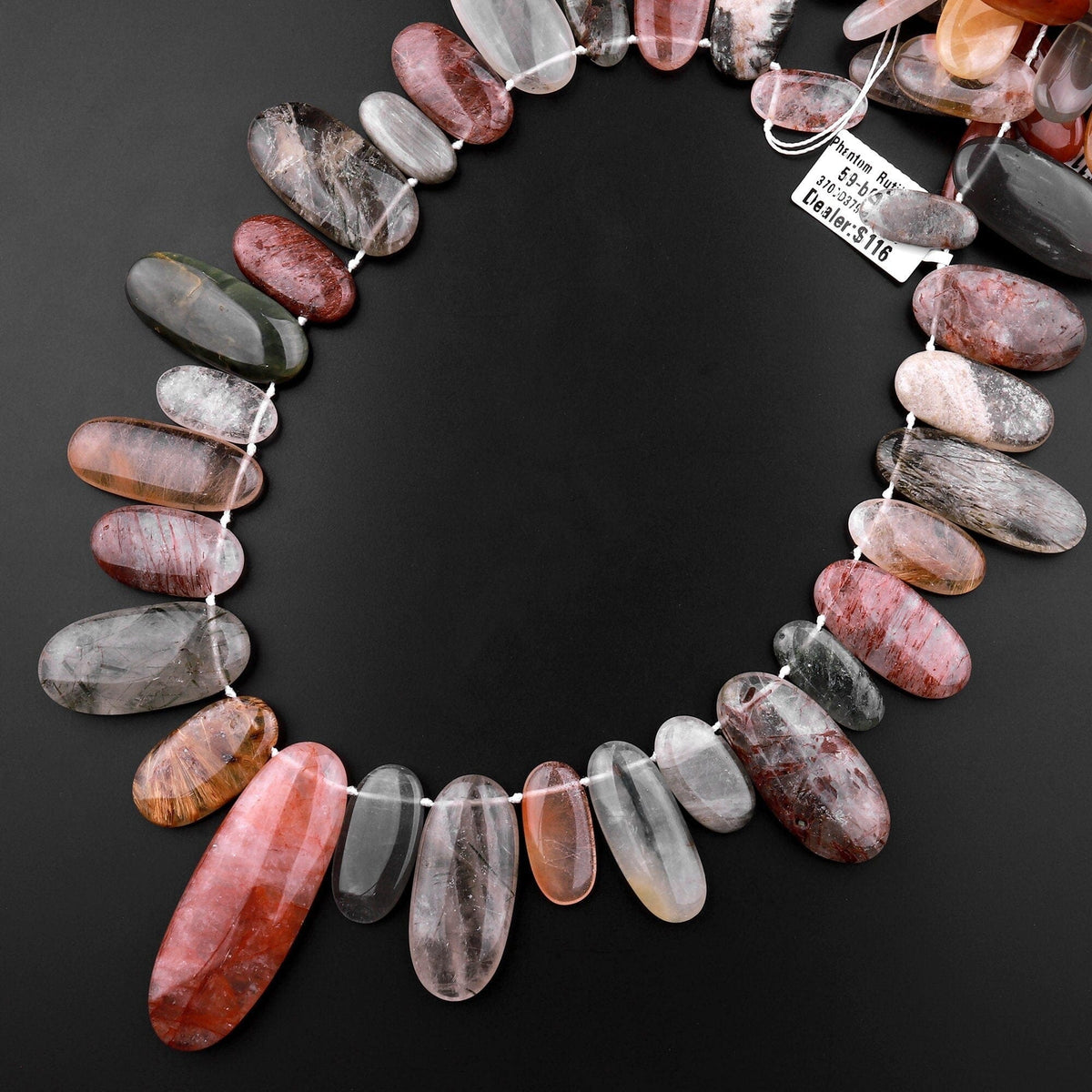 Natural Phantom Rutile Quartz Long Oval Focal Pendant Beads Top Side D ...
