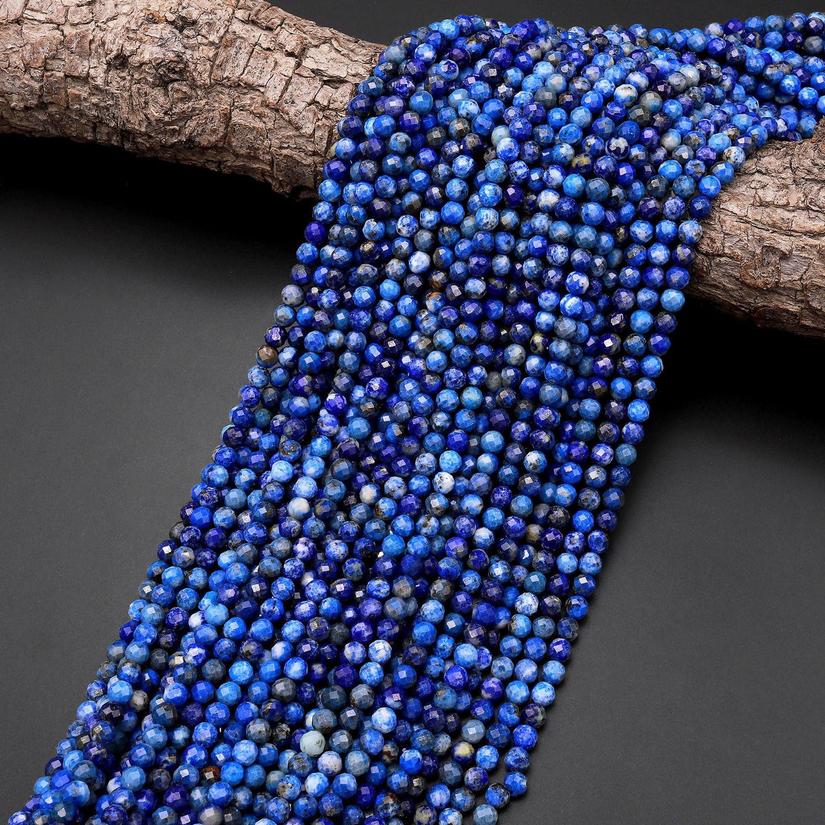 Faceted Natural Denim Blue Lapis 4mm 5mm 6mm Round Beads Laser Diamond ...