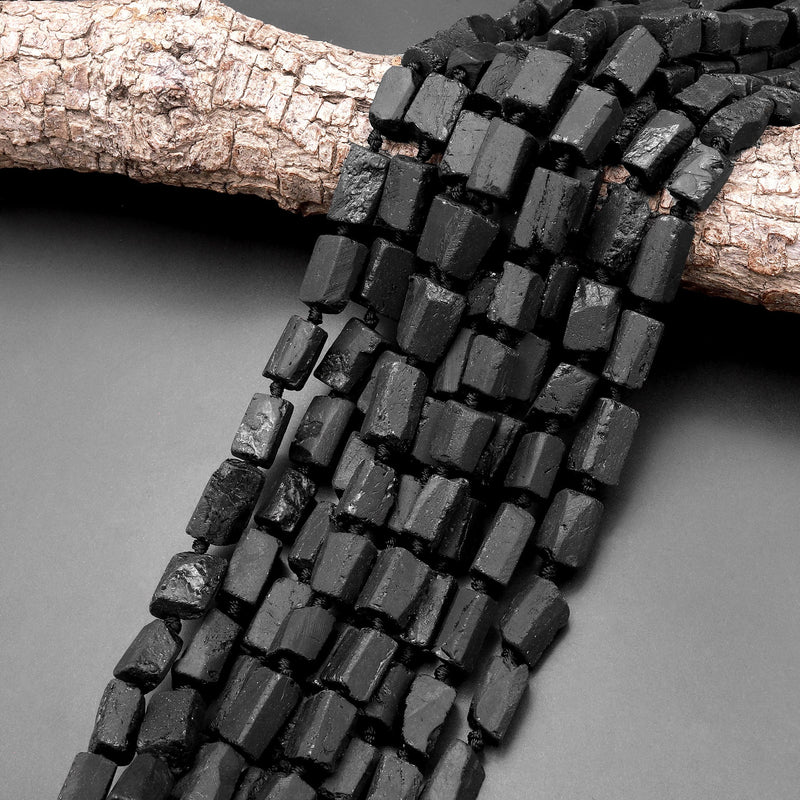 Matte Black Tourmaline Tube Beads Nugget Real Genuine Black Tourmaline ...