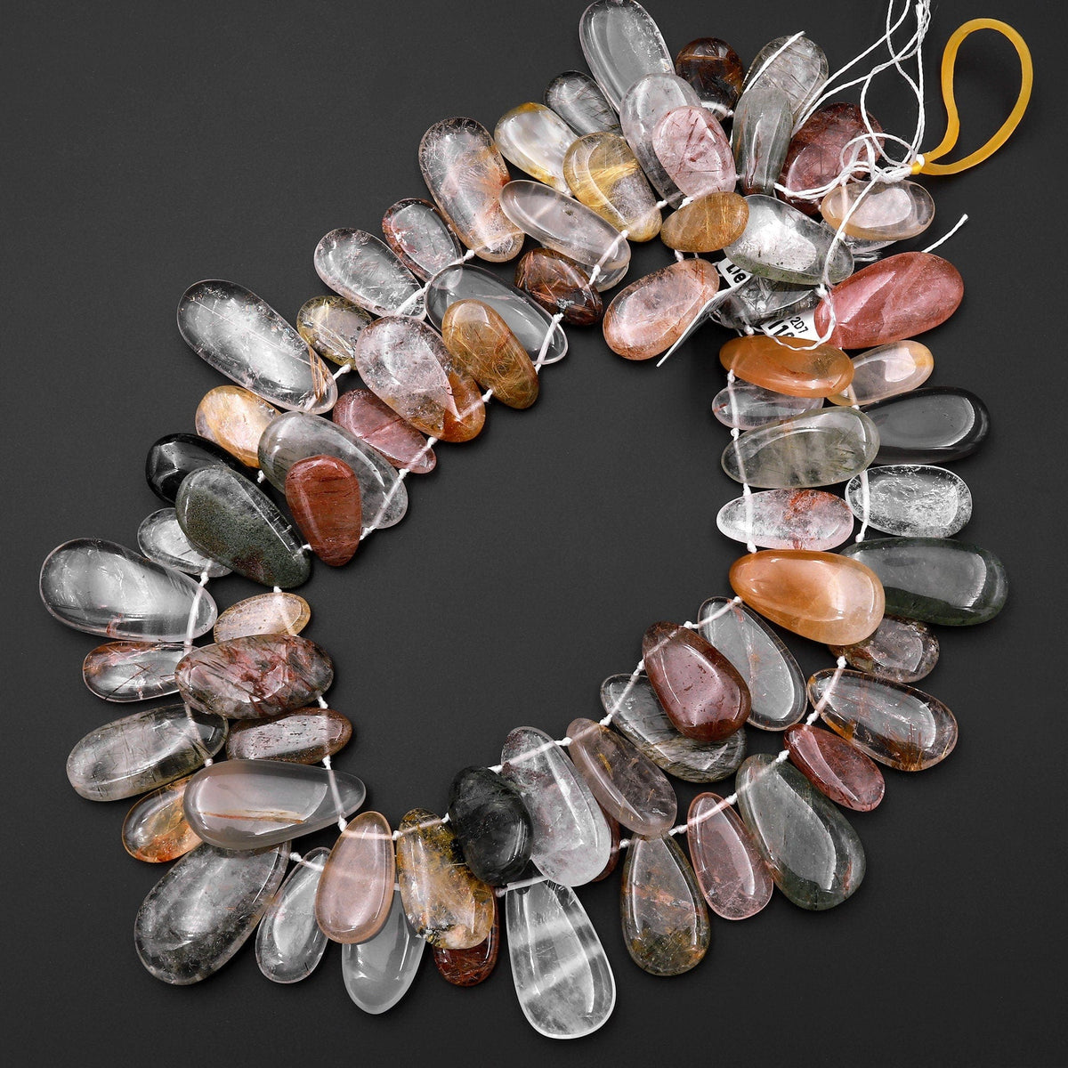 Natural Phantom Rutile Quartz Teardrop Focal Pendant Beads Side Drille ...