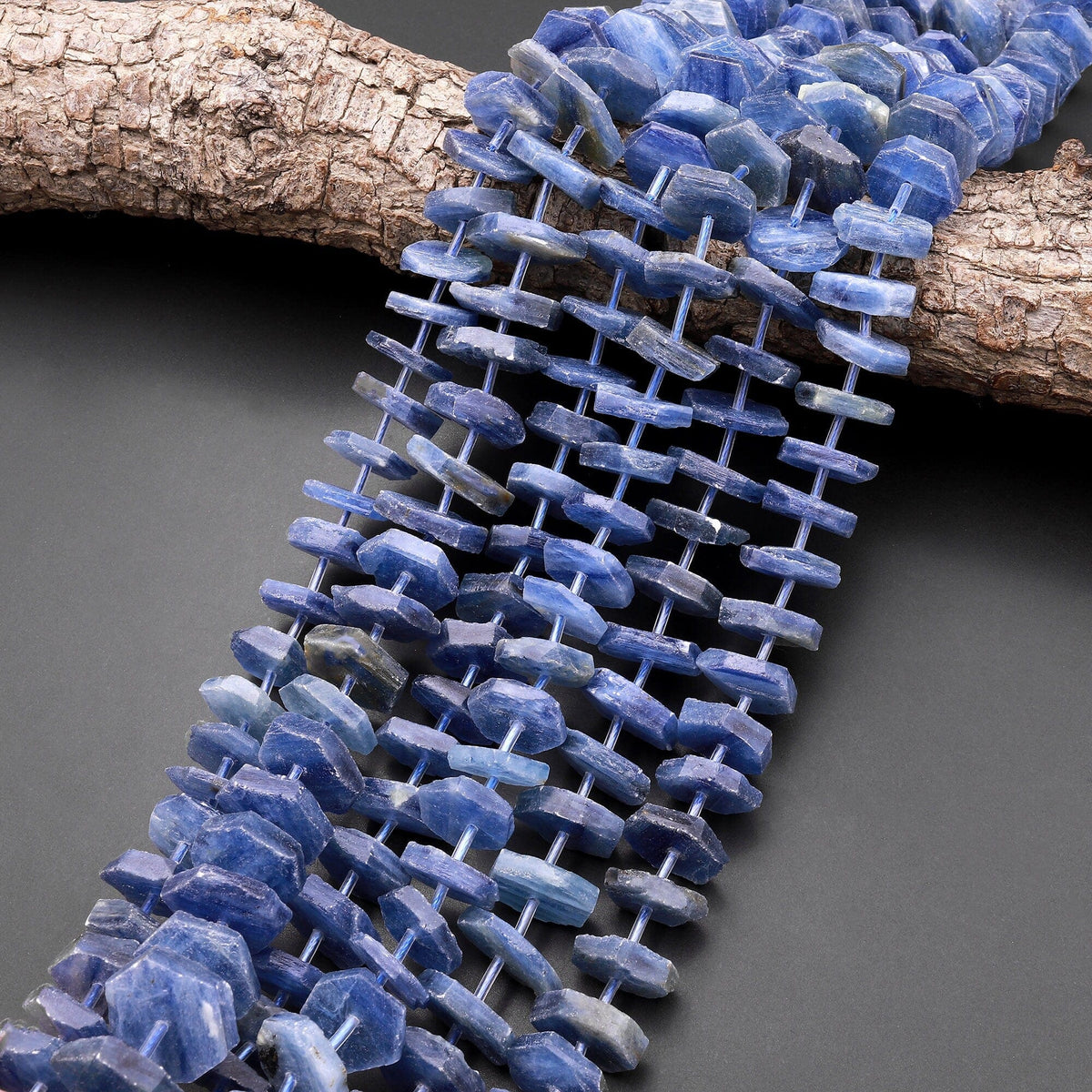 Faceted Natural Blue Kyanite Hexagon Heishi Disc Rondelle Bead Center ...