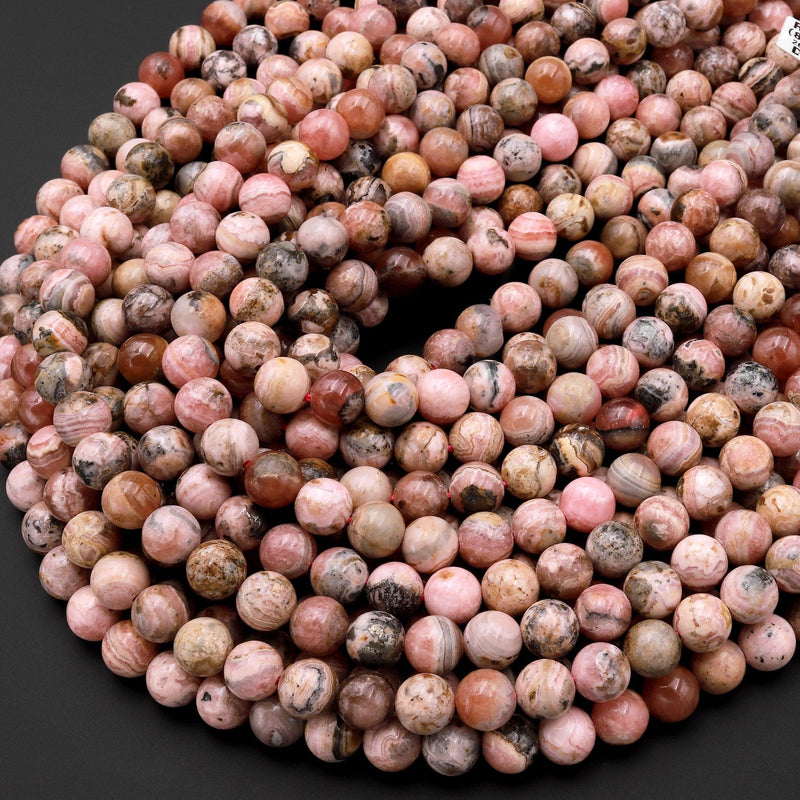 Natural Pink Red Rhodochrosite 6mm 8mm Smooth Polished Round Beads 15 ...