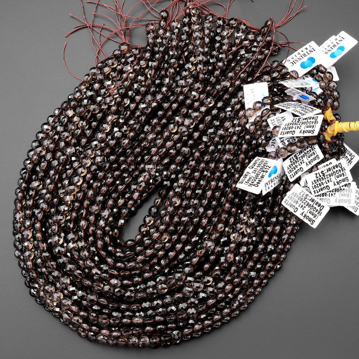 Faceted Natural Smoky Quartz Coin Beads 6mm 8mm Flat Disc Dazzling Mic ...