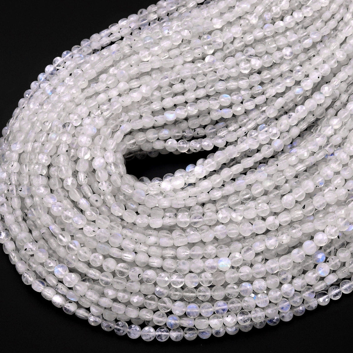 AA Faceted 4mm Rainbow Moonstone Coin Beads Dazzling Gemstone 15.5" St ...
