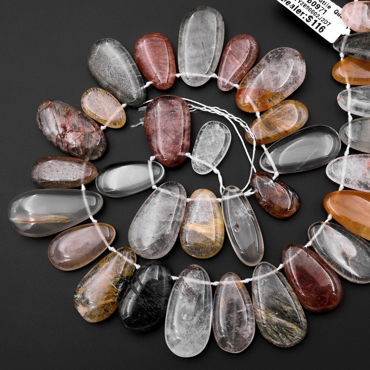 Natural Phantom Rutile Quartz Teardrop Focal Pendant Beads Side Drille ...