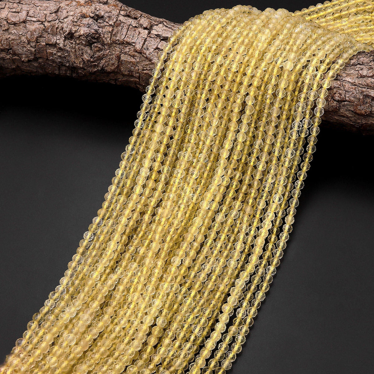 Faceted Natural Lemon Quartz Round Beads 4mm Sparkling Micro Diamond C ...