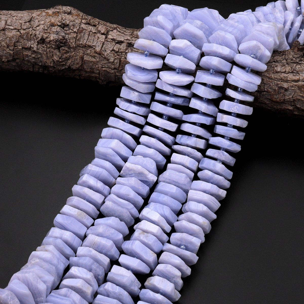 Large Natural Blue Lace Agate Beads Center Drilled Hexagon Rondelle He ...