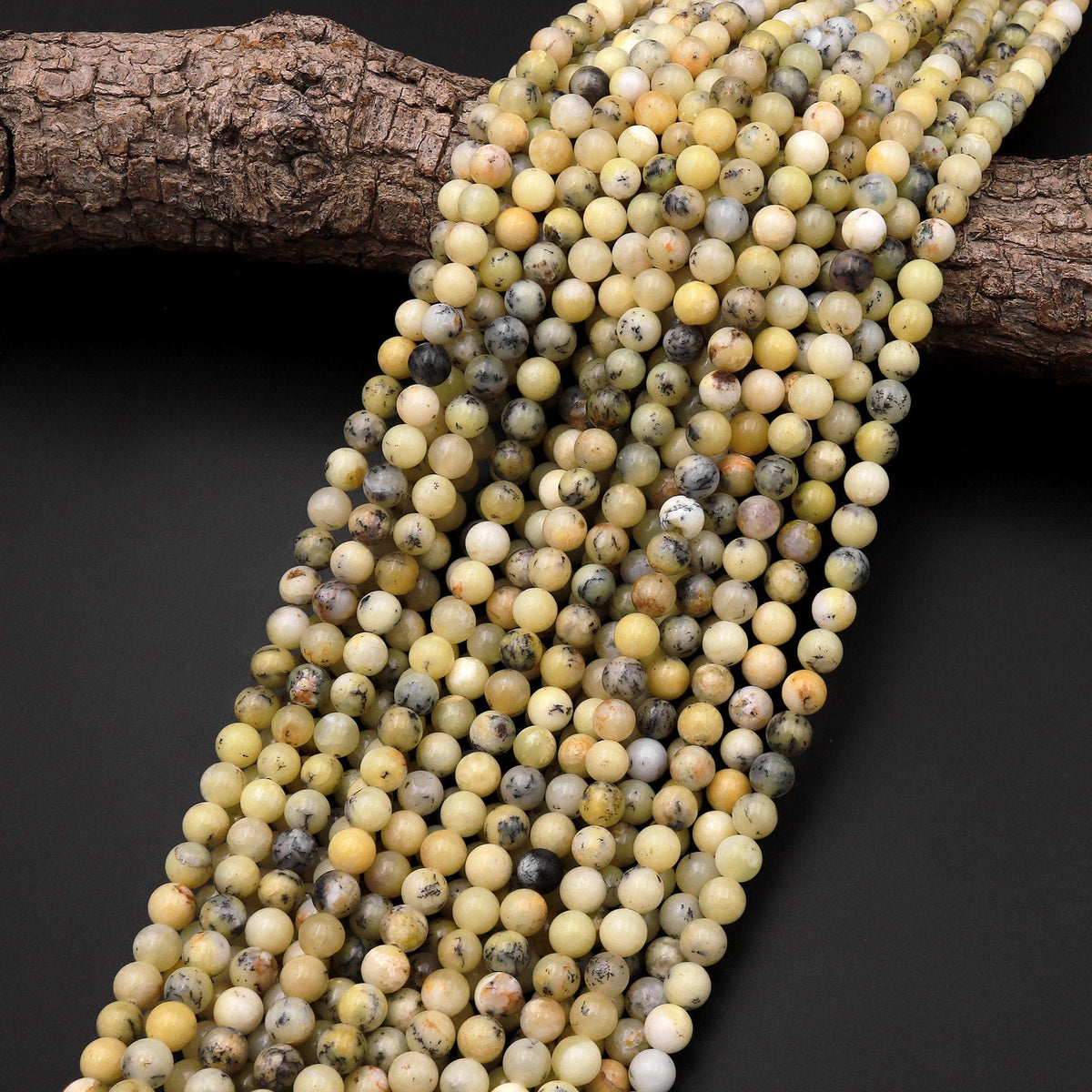 Natural African Moss Dendritic Opal 6mm 8mm Round Beads Light Yellow G ...