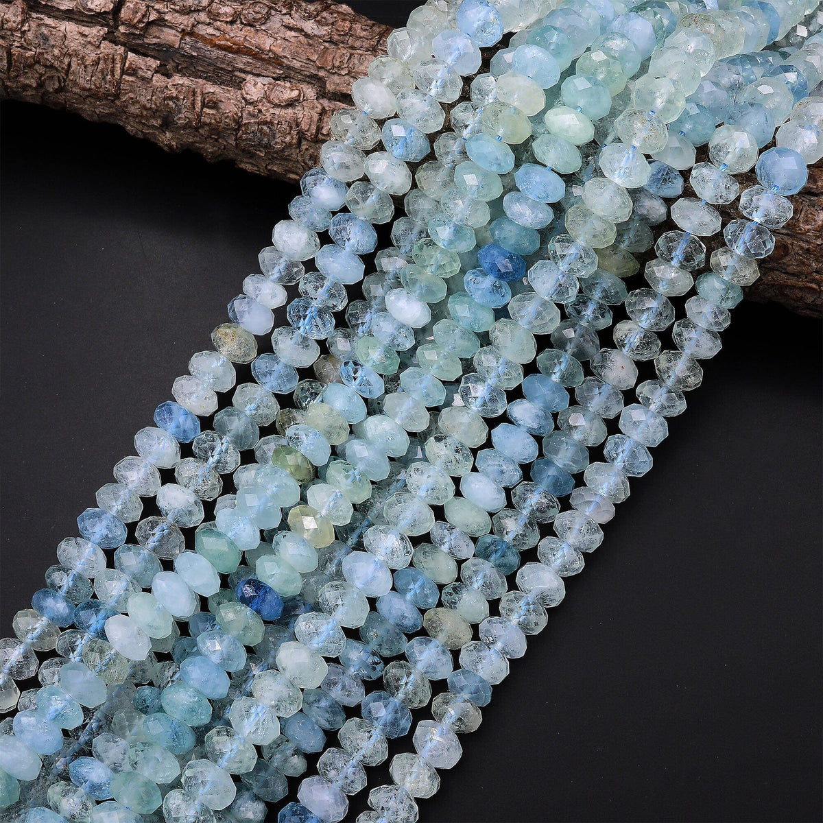 AAA Extra Translucent Large Natural Blue Aquamarine Faceted Rondelle B ...