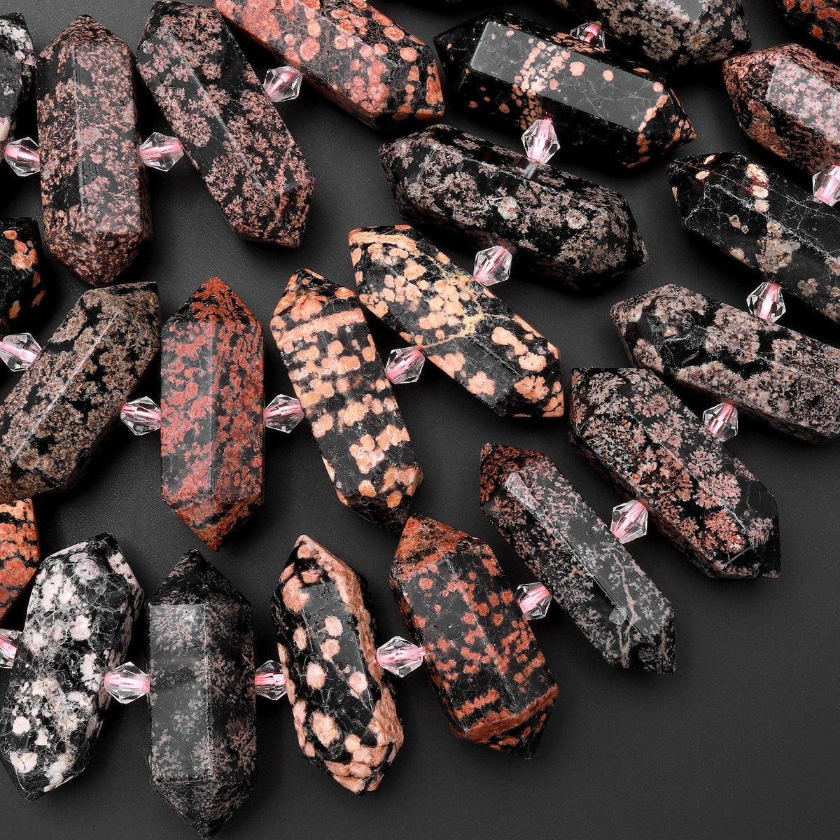 Natural Red Snowflake Obsidian Faceted Double Terminated Points Center ...