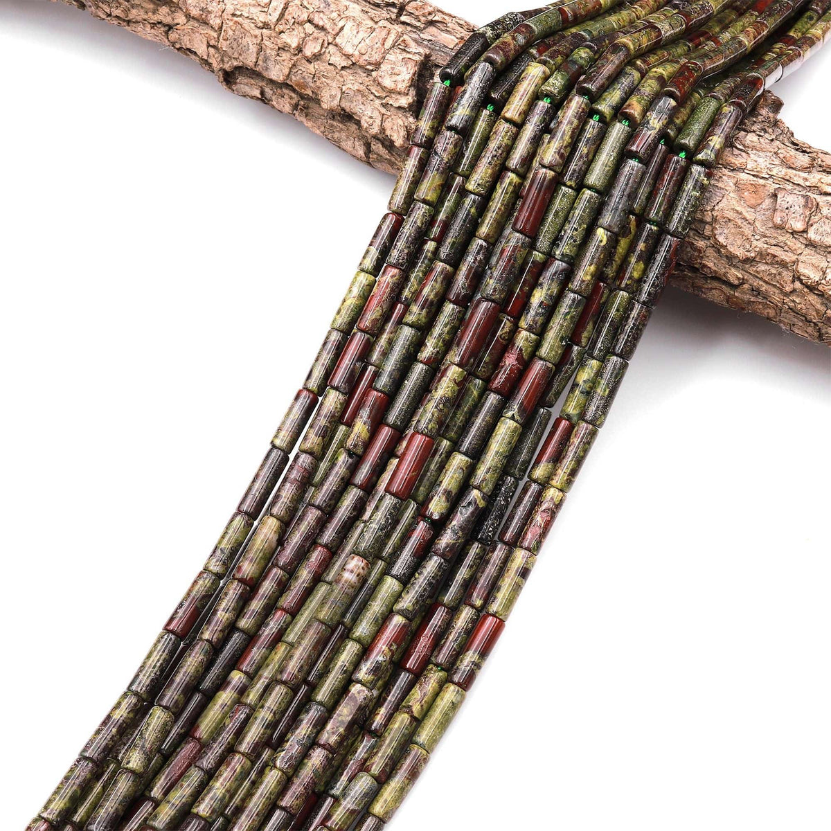 Natural Dragon Blood Jasper Thin Long Tube 14x4mm Beads 15.5