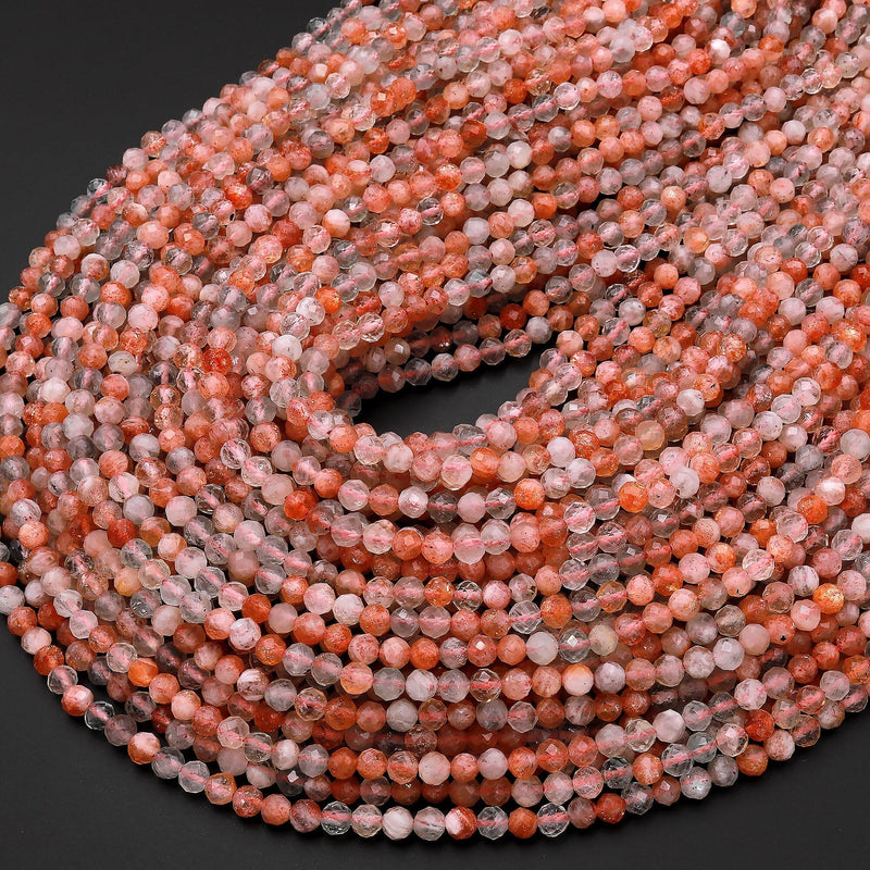 Faceted Natural Arusha Sunstone Round Beads 4mm Sparkling Micro Diamon ...