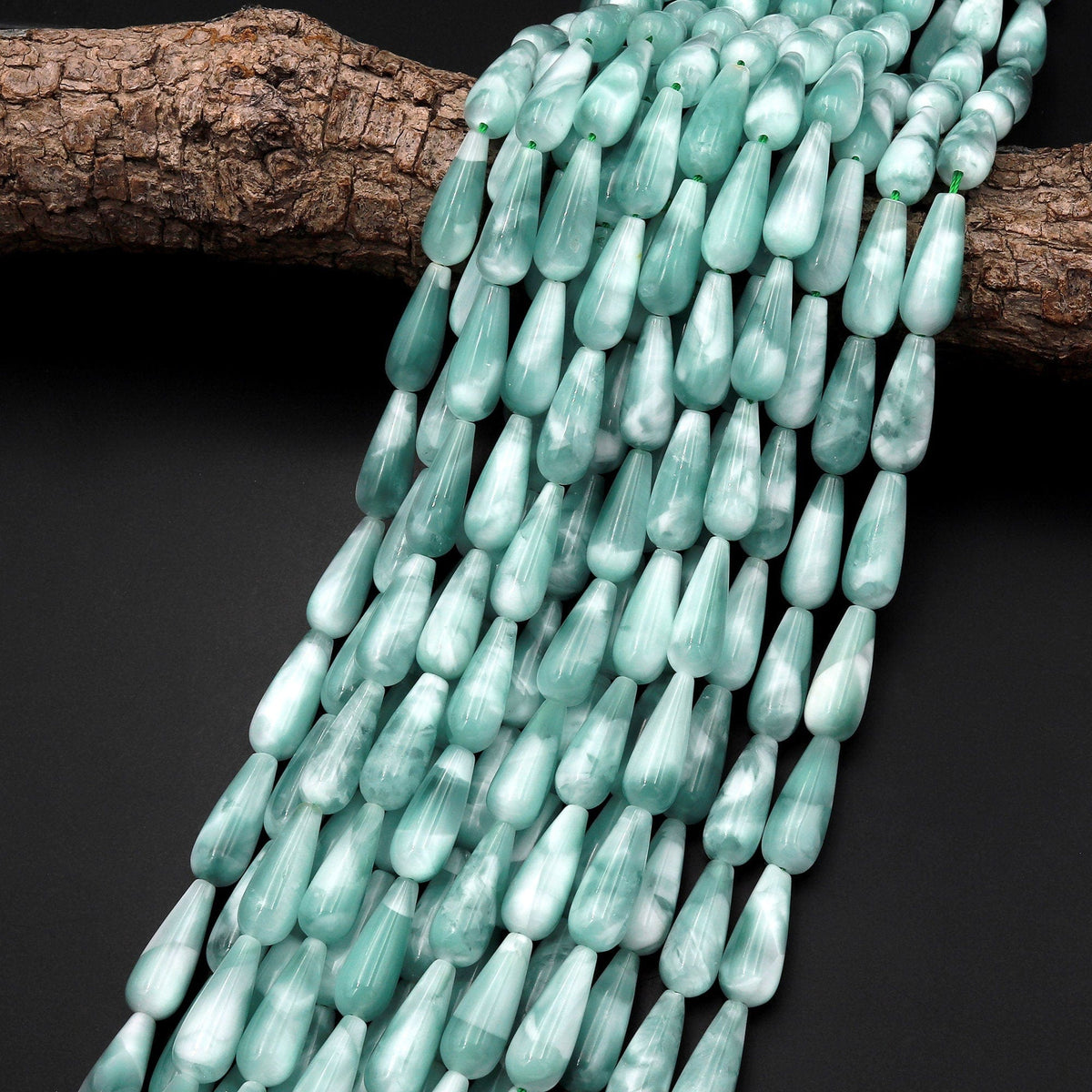 Chatoyant Green Moonstone Long Teardrop Beads Vertically Drilled Aka ...