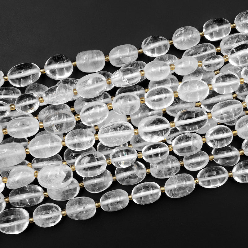 Natural Rock Cyrstal Quartz Puffy Smooth Rounded Nugget Beads Transluc ...