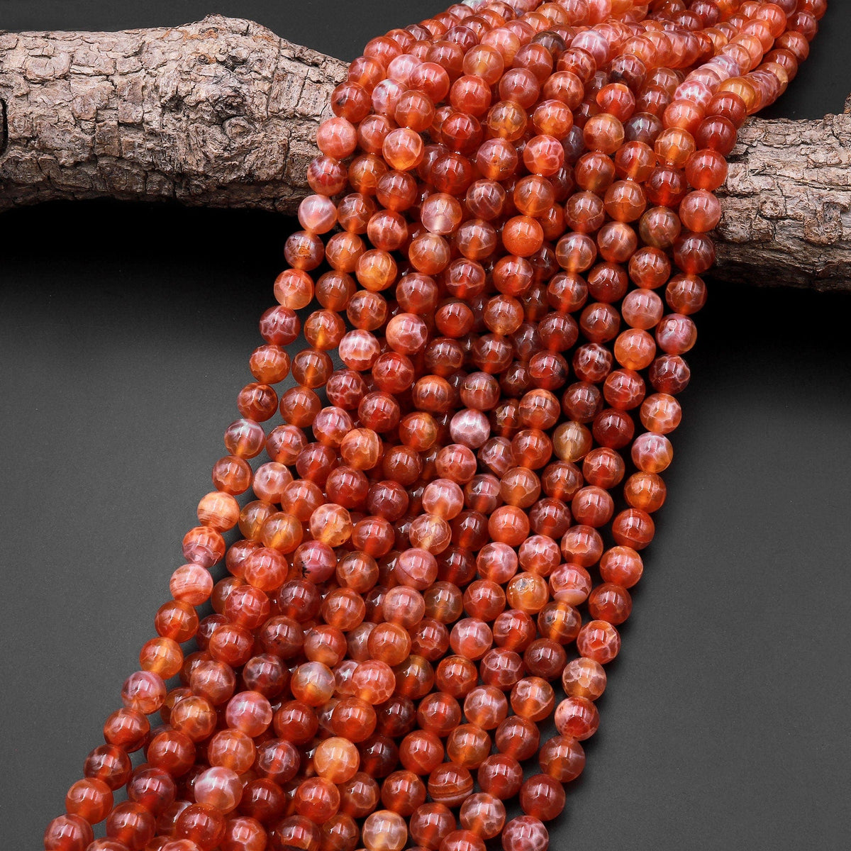 Orange Red Fire Agate 4mm 6mm 8mm 10mm Round Beads 15.5" Strand ...