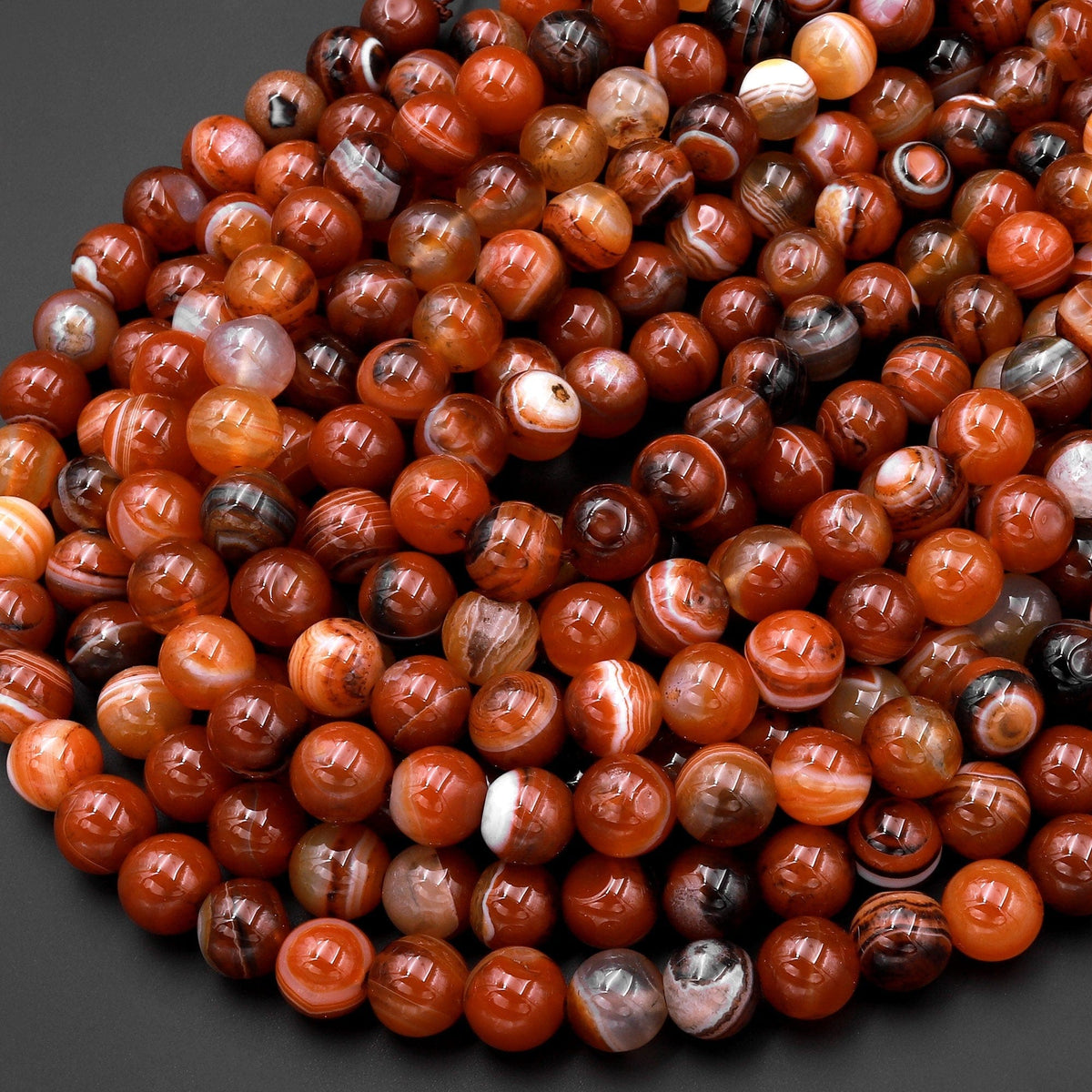 Tibetan Red Sardonyx Agate 8mm 10mm Round Beads 15.5" Strand ...