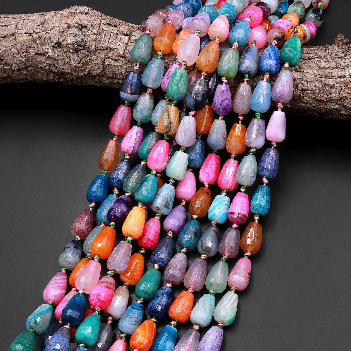 Multicolor Colorful Rainbow Agate Beads Teardrop 15.5" Strand ...