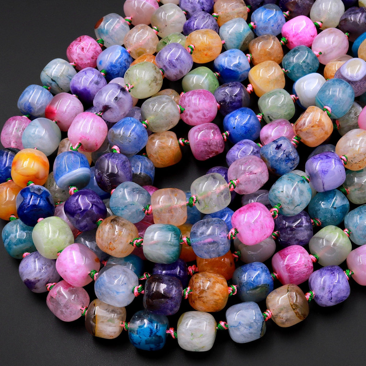 Multicolor Colorful Rainbow Agate Beads Drum Barrel Short Cylinder 15 ...