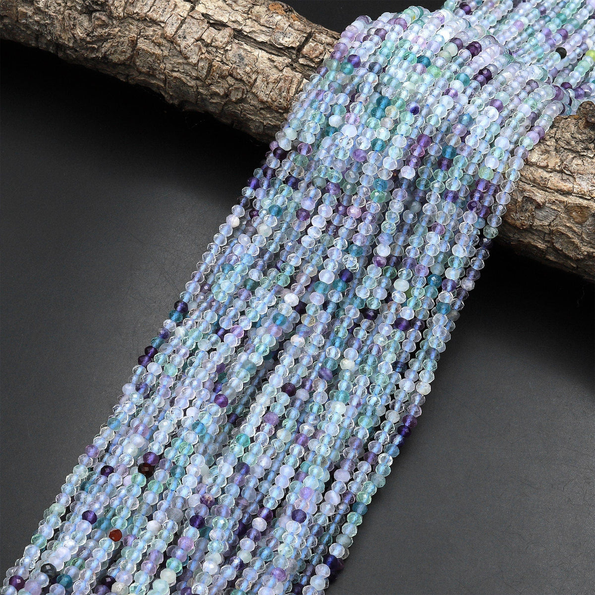 Natural Fluorite Faceted 3mm 4mm Rondelle Beads Micro Laser Cut Pale P ...