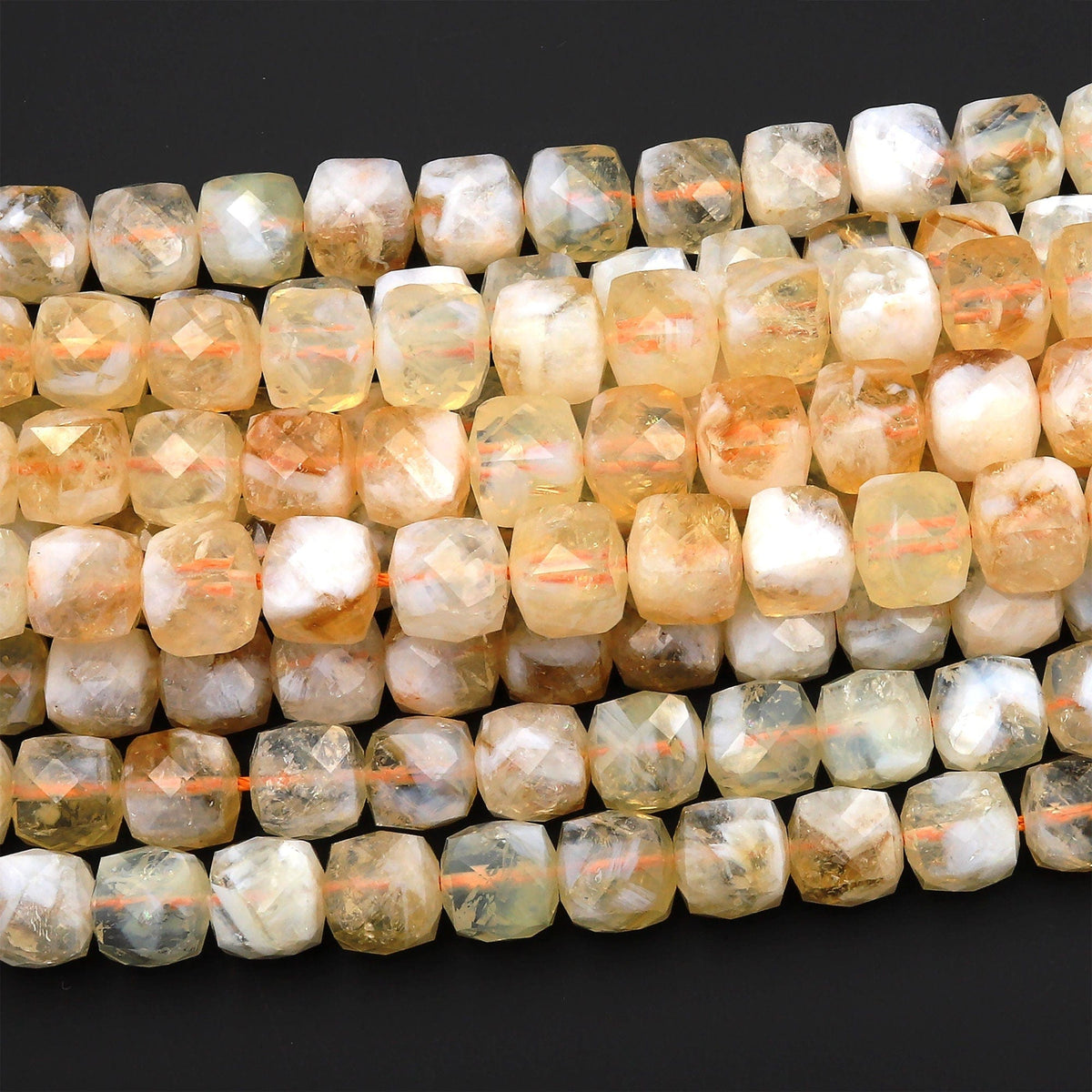 Natural Golden Citrine W Quartz Matrix Faceted 8mm Dice Cube Square Be ...