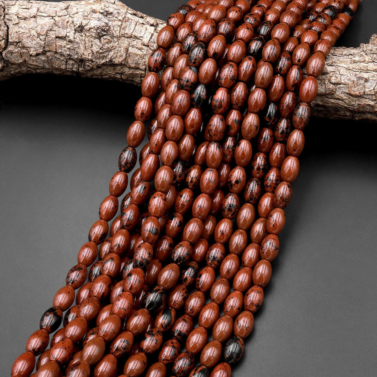 Natural Mahogany Obsidian Barrel Drum Gemstone Beads 12x8mm 15.5" Stra ...